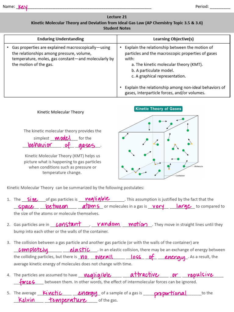 KEY Student Notes Lecture 21 Kinetic Molecular Theory and Deviation ...