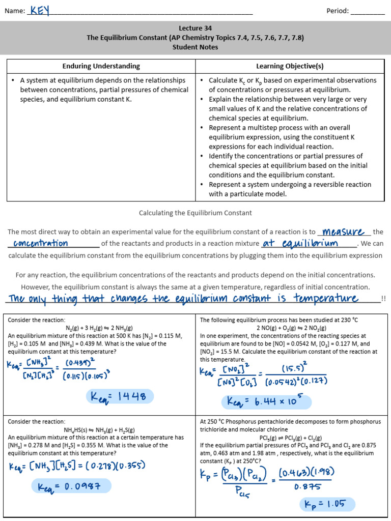 Calculating and Understanding Equilibrium Constants | PDF | Chemical ...