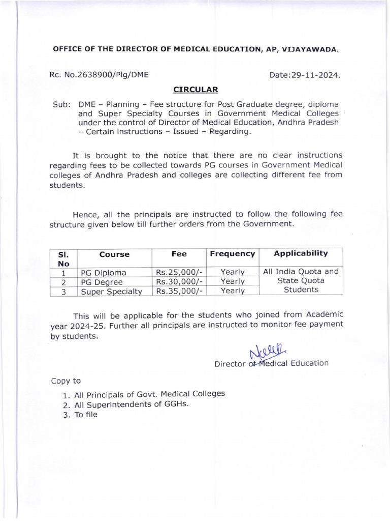 Andhra Pradesh PG Medical Fee Structure 2024 | PDF