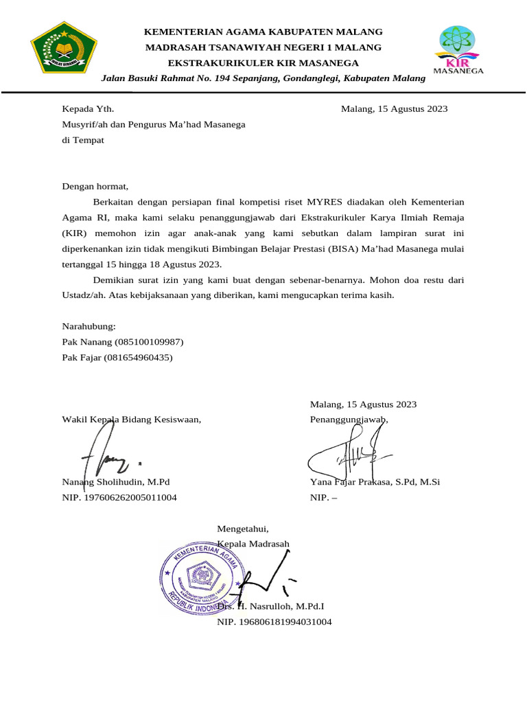 Izin Peserta MYRES 2023 | PDF