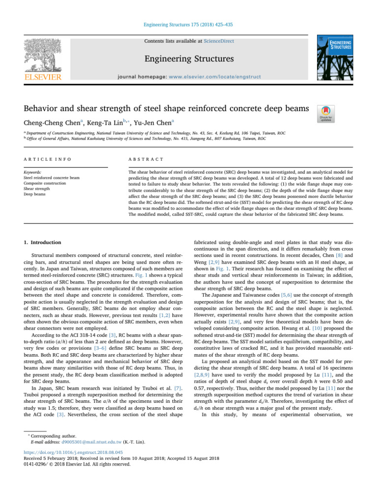 2018, Behavior and Shear Strength of Steel Shape Reinforced Concrete ...