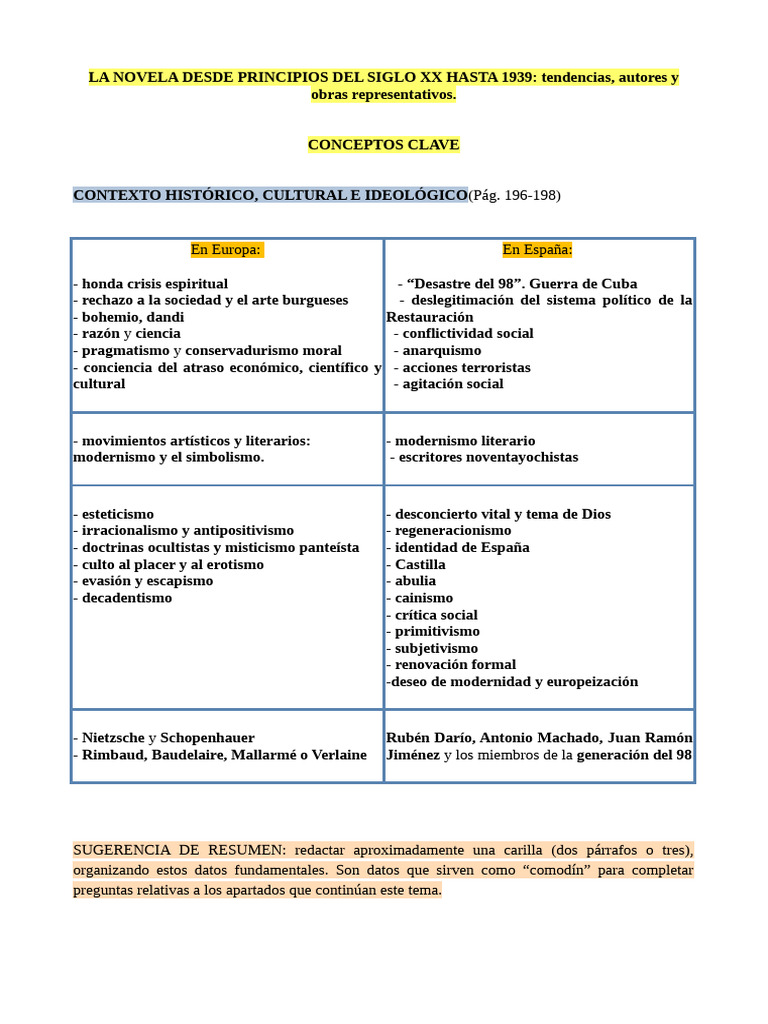 Conceptos Clave Tema 1 Novela Pau | PDF