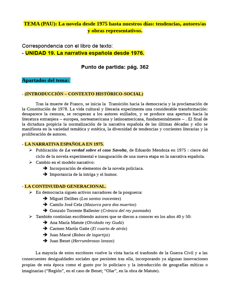 Conceptos Clave Tema 3 Novela Pau | PDF | Novelas | España