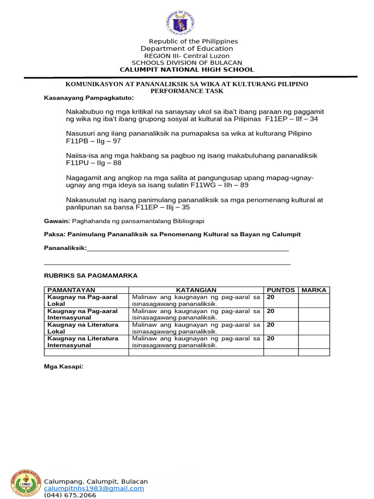 2nd TEMPLATE PANANALIKSIK | PDF