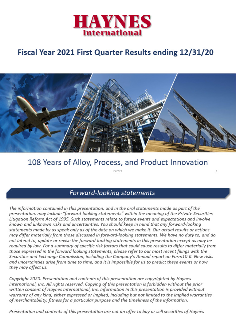 Haynes Investor Presentation | PDF