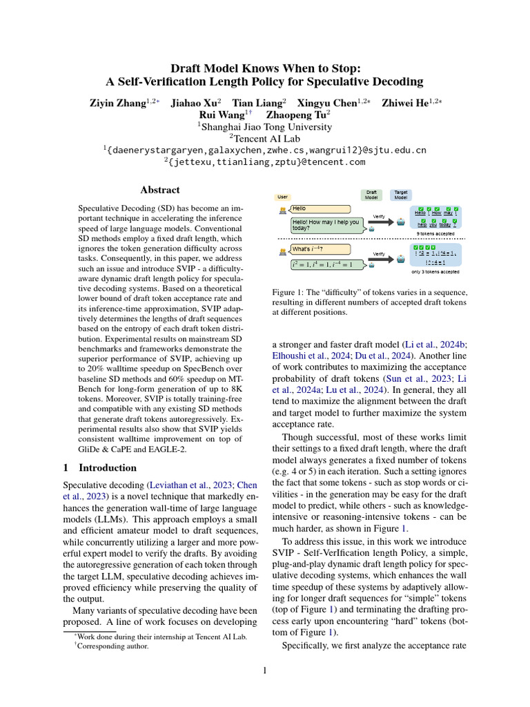 Draft Model Knows When To Stop. A Self-Verification Length Policy For Speculative Decoding | PDF ...