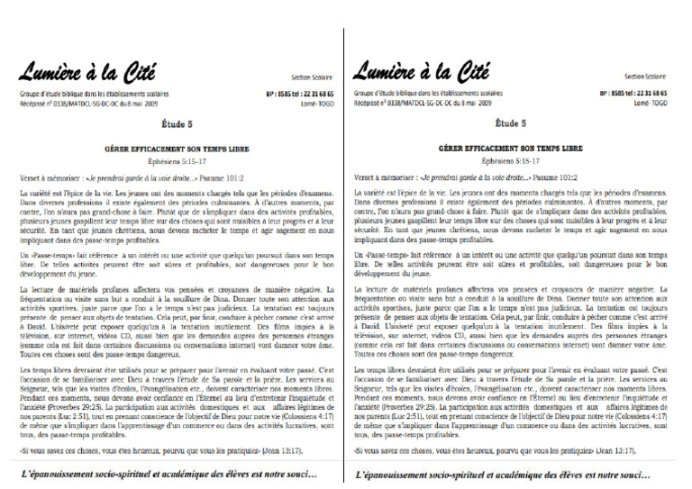 Lac Etude 5 Gérer Efficacement Son Temps Libre | PDF