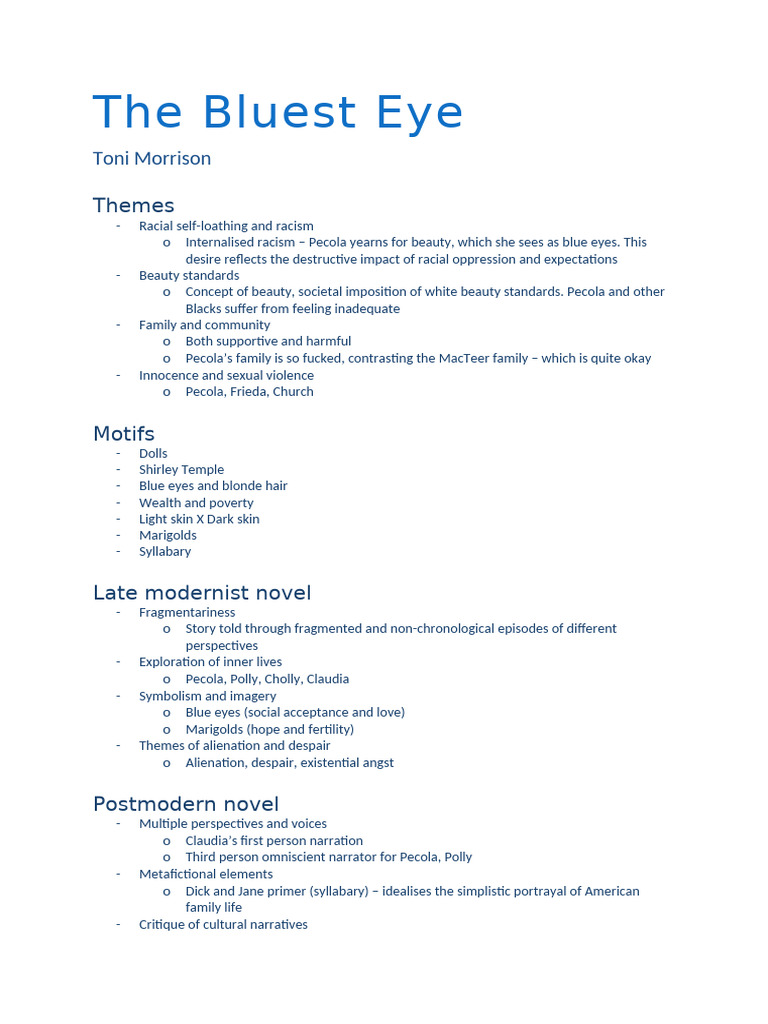 The Bluest Eye Hoe | PDF