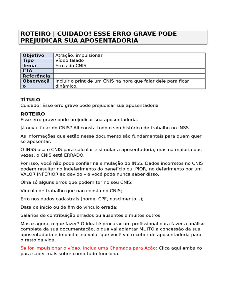 Modelo de Roteiro para Vídeo - Dzamb | PDF