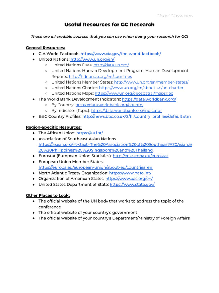 1-Handout With Useful Resources For GC Research | PDF