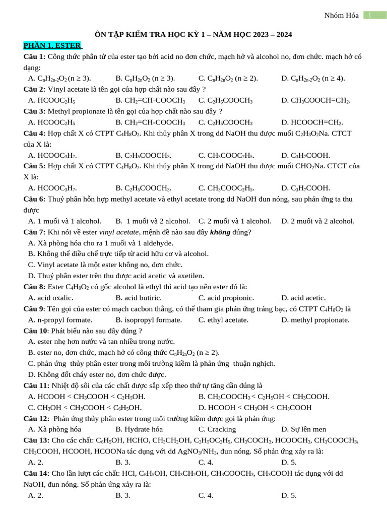 De Cuong KT HK1 | PDF