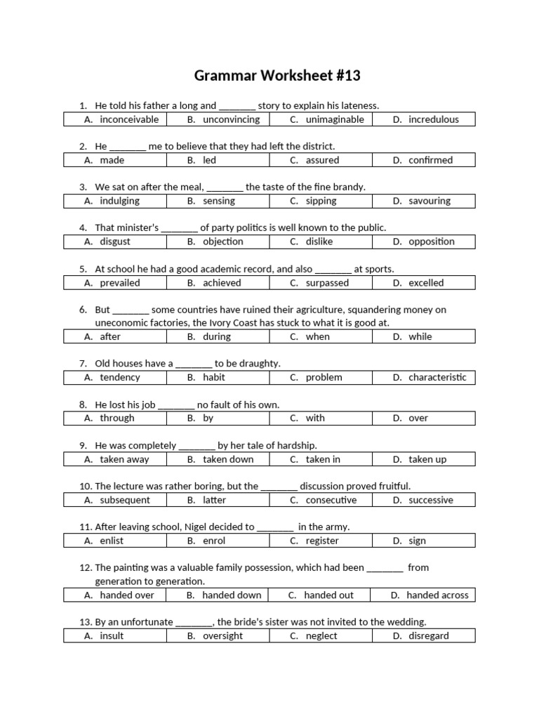Grammar Worksheet #13 | PDF | Controlled Access Highway