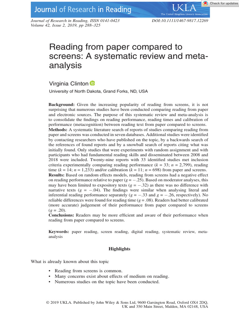 Paper Vs Screen | PDF | Meta Analysis | Metacognition
