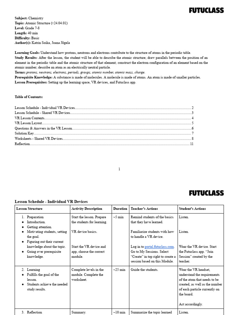 Atomic Structure - Futuclass Lesson Plan | PDF | Proton | Atoms