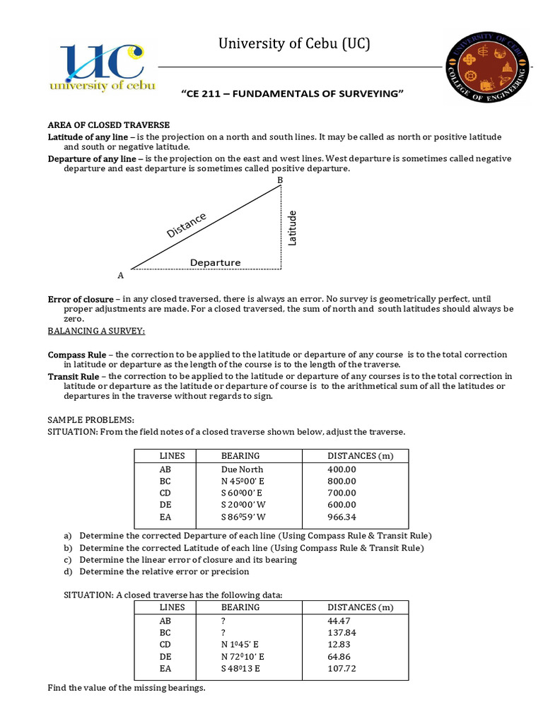 Area of Closed Traverse | PDF | Surveying | Compass