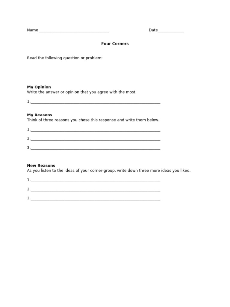Four Corners Opinion Worksheet | PDF