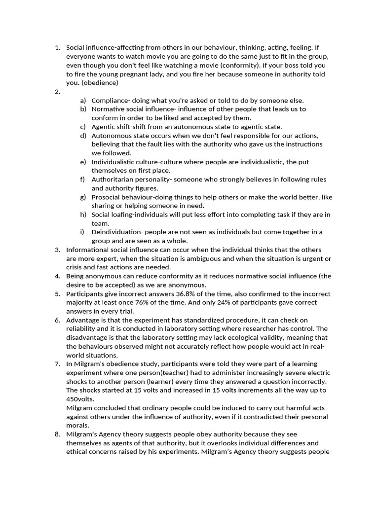 Social Influence-Test | PDF | Obedience (Human Behavior) | Conformity