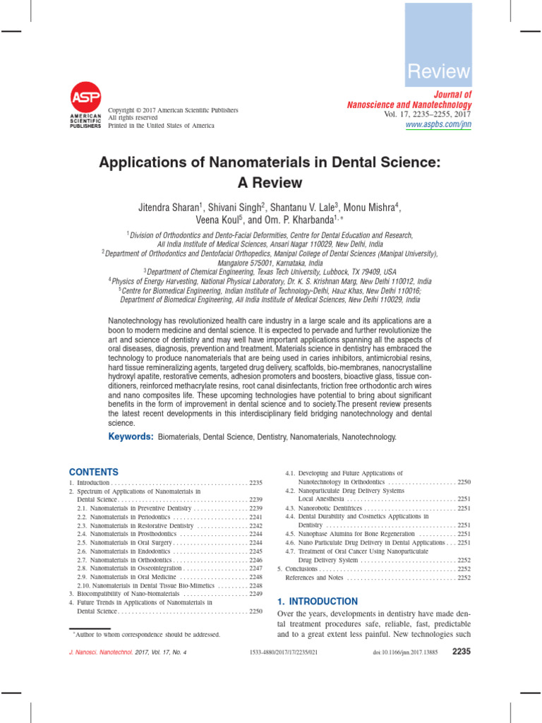 Applications of Nanomaterials in Dental Science | PDF | Nanoparticle ...