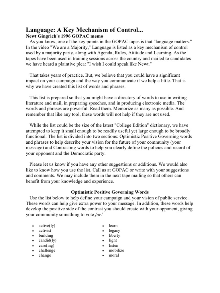 Language A Key Mechanism of Control | PDF | Social Science | Career ...