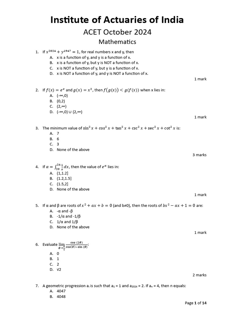 ACET October 2024 Question Paper | PDF