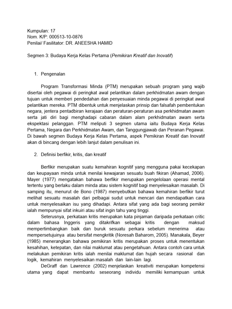 Tugasan 3 Esei - Program Transformasi Minda | PDF