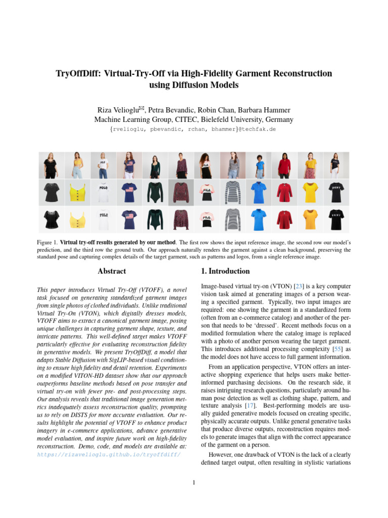 Virtual-Try-Off Via High-Fidelity Garment Reconstruction Using Diffusion Models.18350v1 | PDF