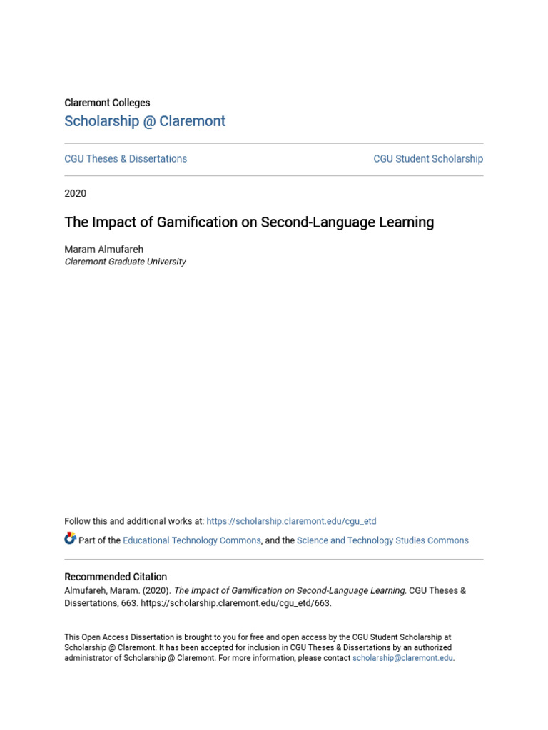 The Impact of Gamification On Second-Language Learning | PDF | Learning | Motivation