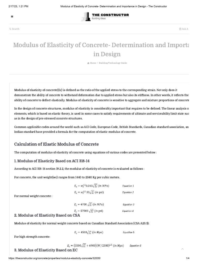 Modulus of Elasticity of Concrete - The Constructor | PDF | Young's ...