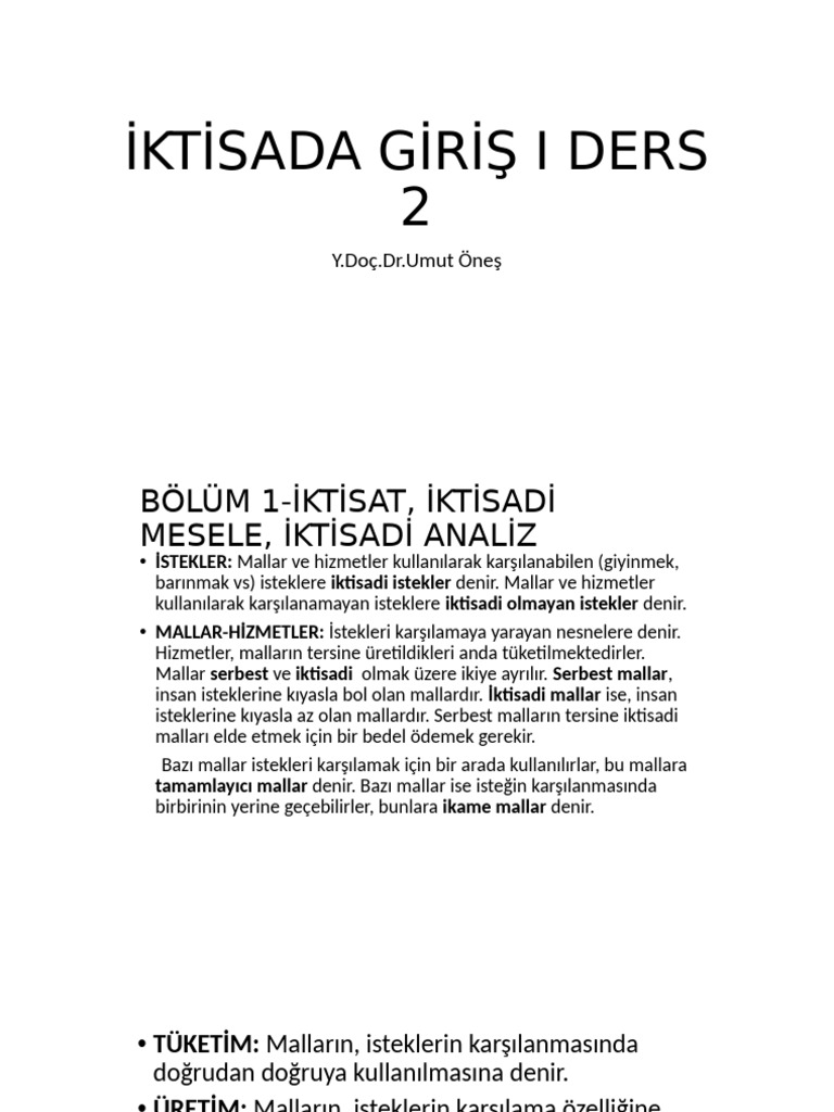 İkti̇sada Gi̇ri̇ş I Ders 2 | PDF