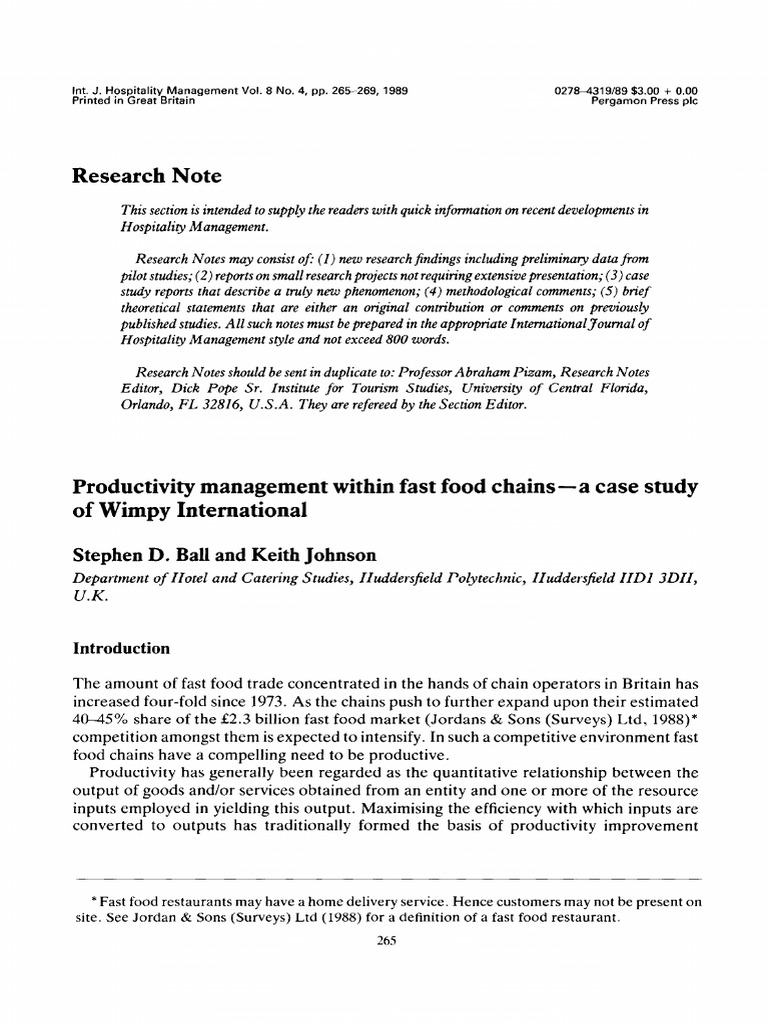 Productivity Insights in Wimpy Fast Food | PDF | Survey Methodology ...