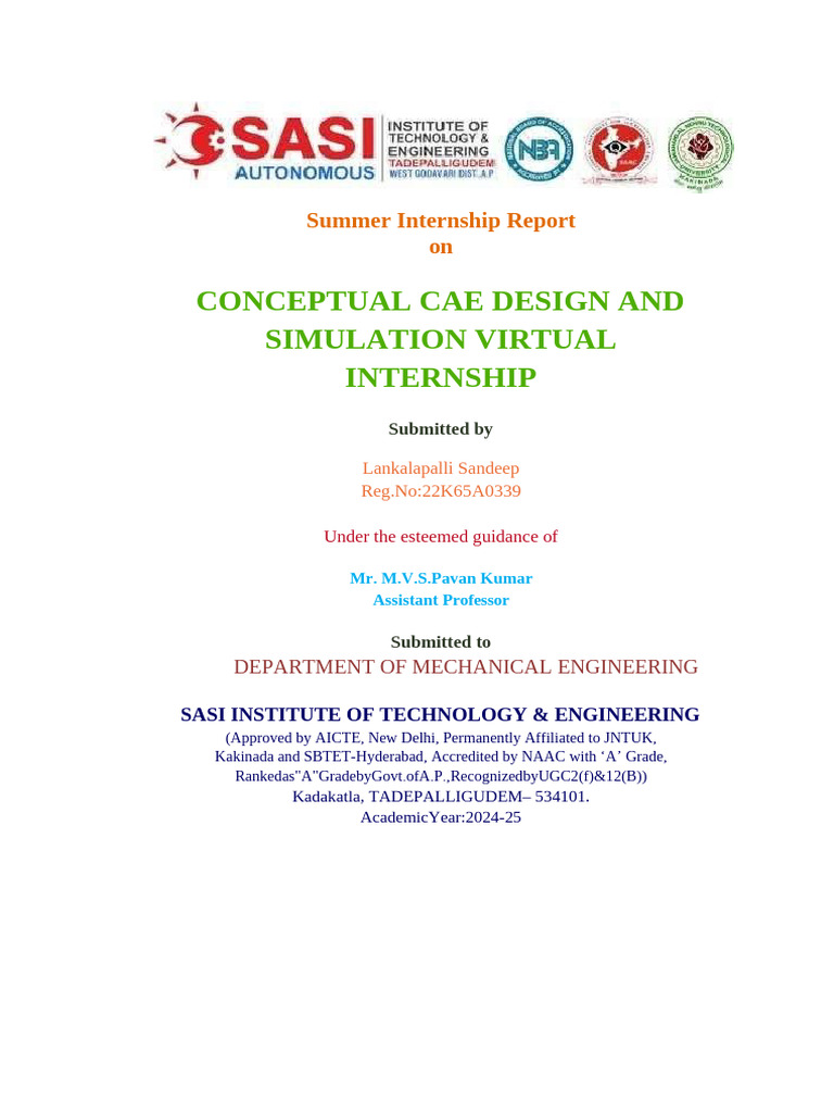 Conceptual Cae Design and Simulation Virtual Internship: Summer ...