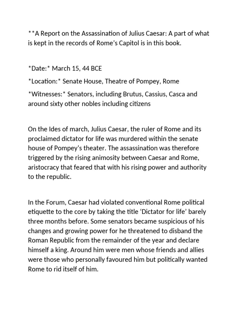 A Report On The Assassination of Julius Caesar | PDF | Julius Caesar ...