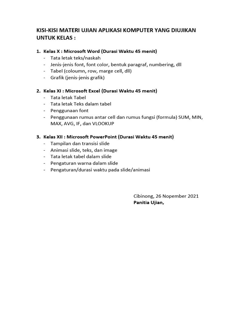 Kisi2 Ujian Komputer Tahap-1 2021 | PDF
