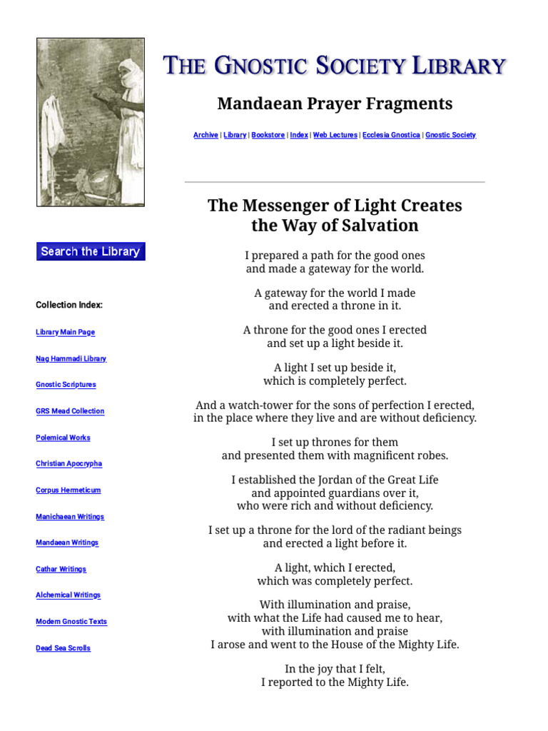 Mandaean Prayer The Messenger of Light Creates The Way of Salvation ...