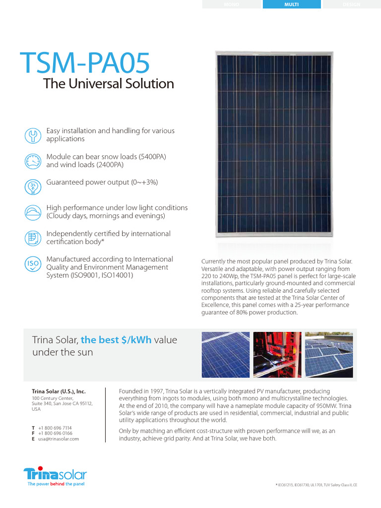 Trina TSM Pa05 | PDF | Solar Power | Photovoltaics