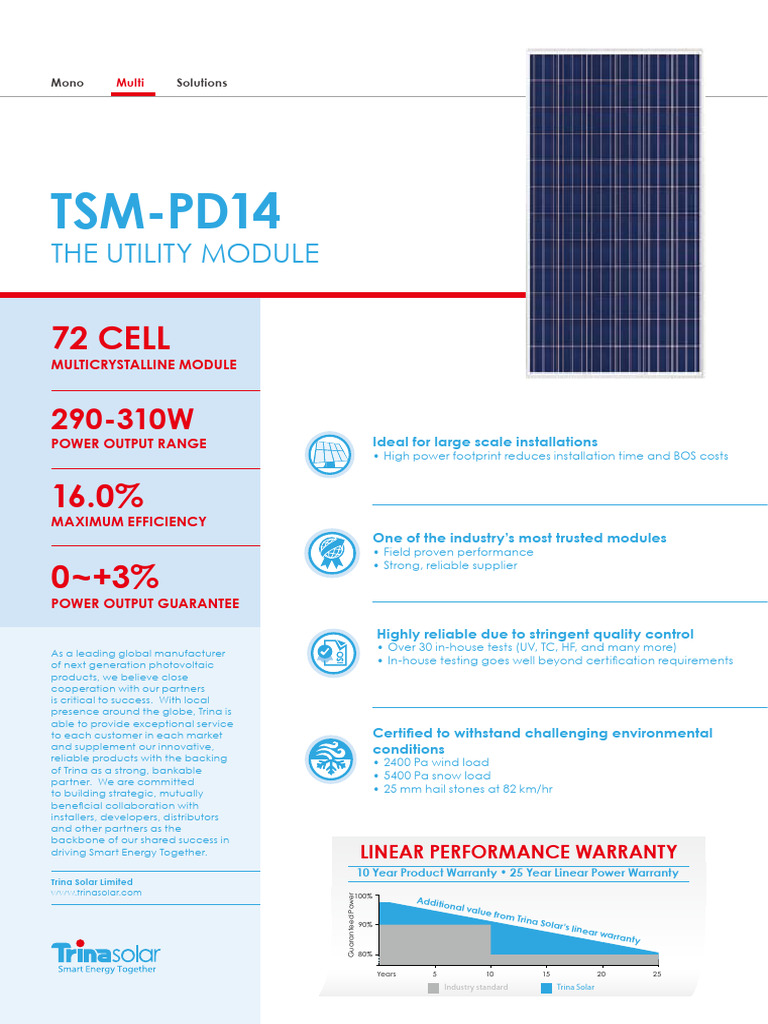 Trina Solar TSM-PD14 Module Specs | PDF | Photovoltaics | Solar Panel