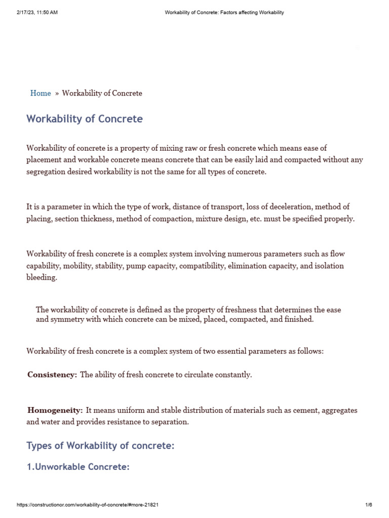 Workability of Concrete - Factors Affecting Workability | PDF ... Workability of Concrete - Factors Affecting Workability | PDF ...