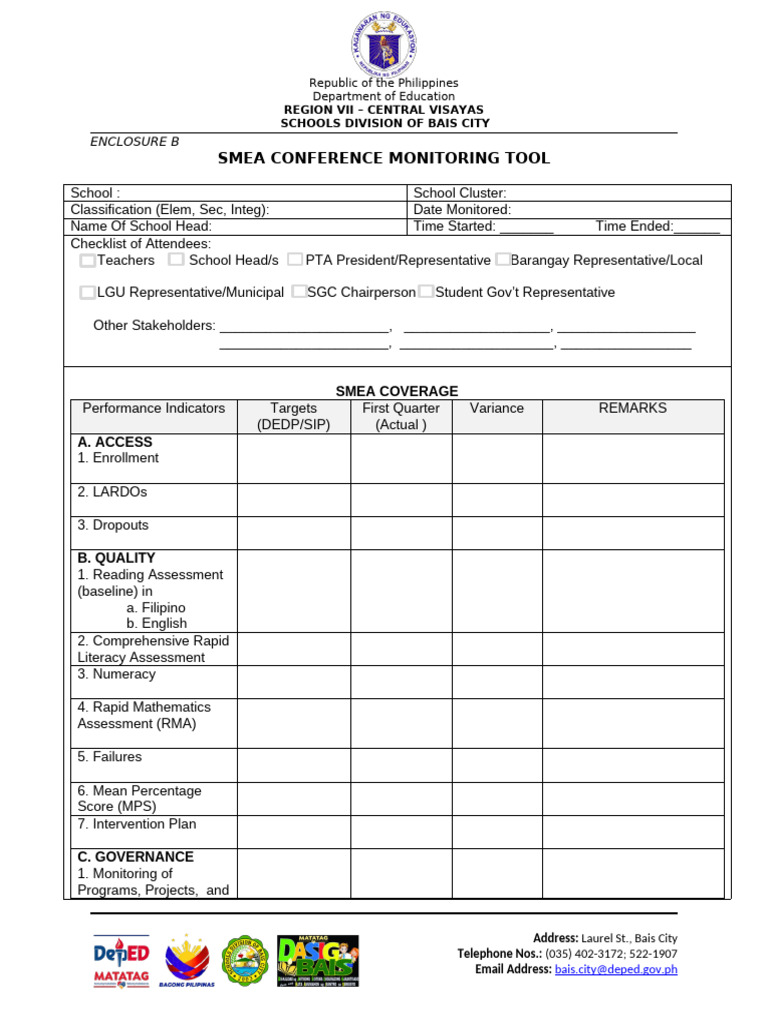 SMEA Monitoring Tool 2024 2025 | PDF