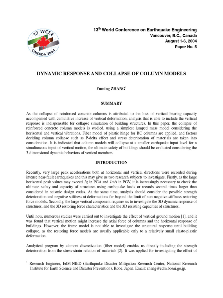 Dynamic Response and Collapse of Column Models: 13 World Conference On ...