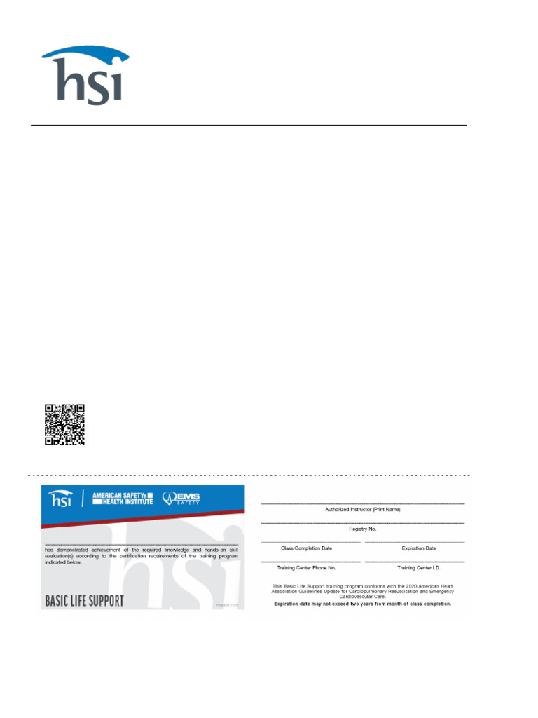 HSI Basic Life Support Certification | PDF