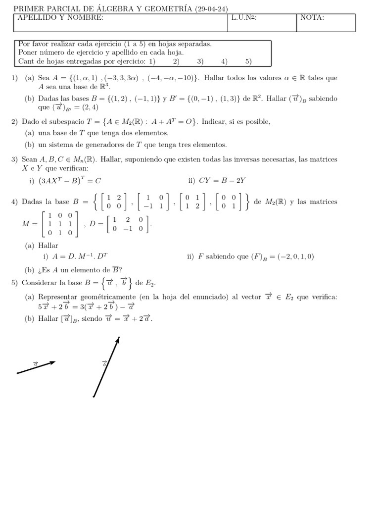 1 Parcial de Algebra y Geometria | PDF | Funciones y mapeos | Álgebra abstracta