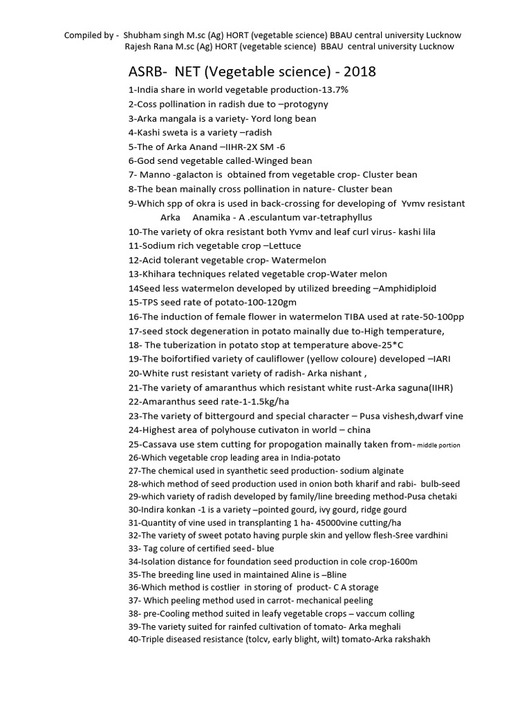 Asr Net Olericulture 2018 | PDF | Vegetables | Onion
