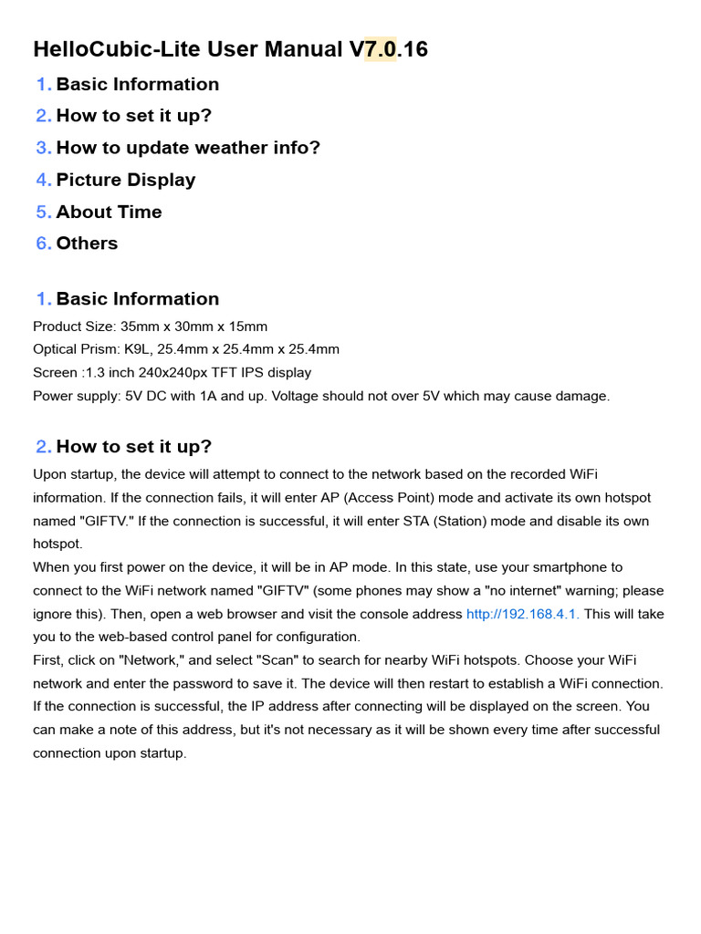 HelloCubic-Lite User Manual V7.0.16EN | PDF | Wi Fi | Smartphone