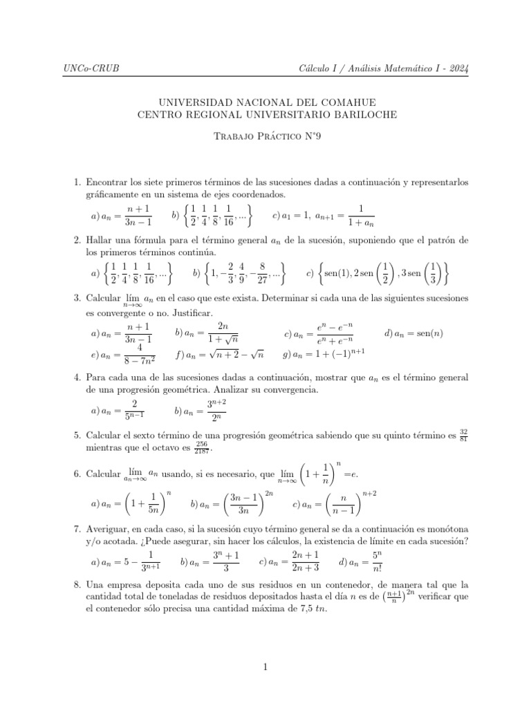 Unco-Crub C Alculo I / An Alisis Matem Atico I - 2024 | PDF | Análisis | Conceptos matemáticos