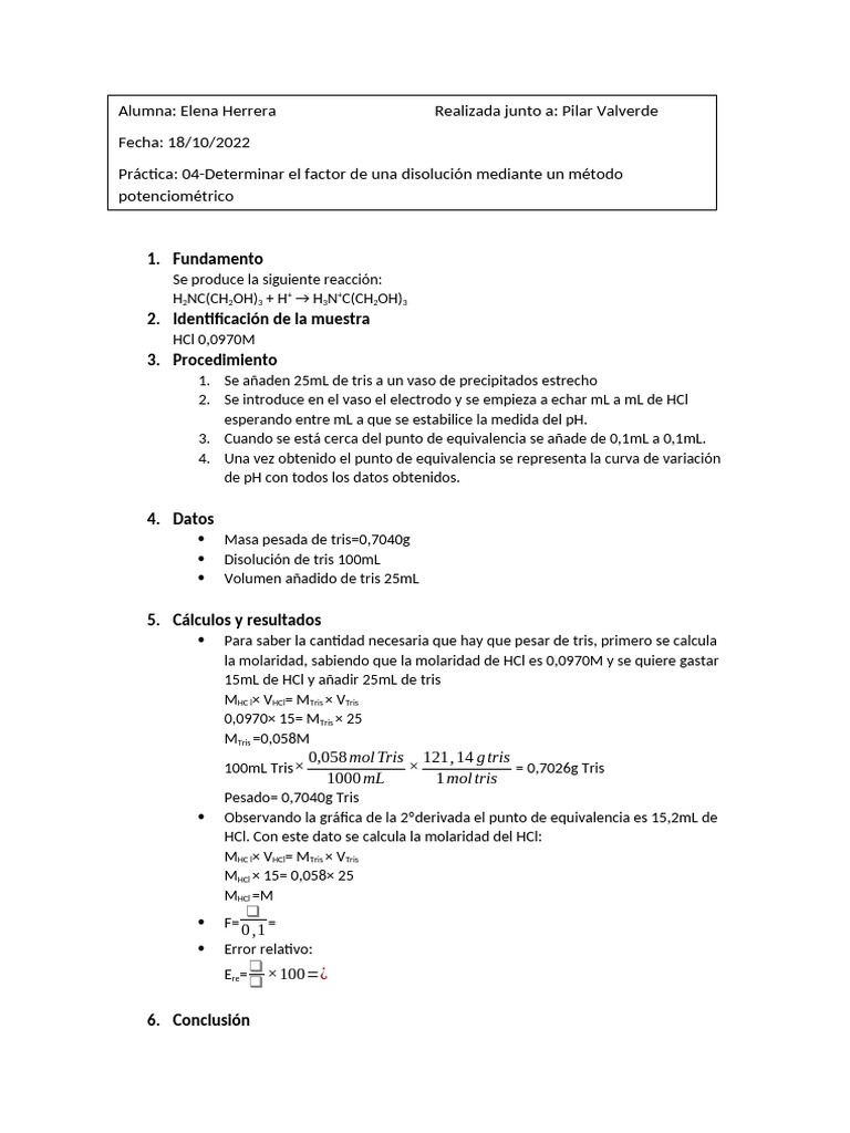 Curva de Titración Potenciométrica de Tris | PDF