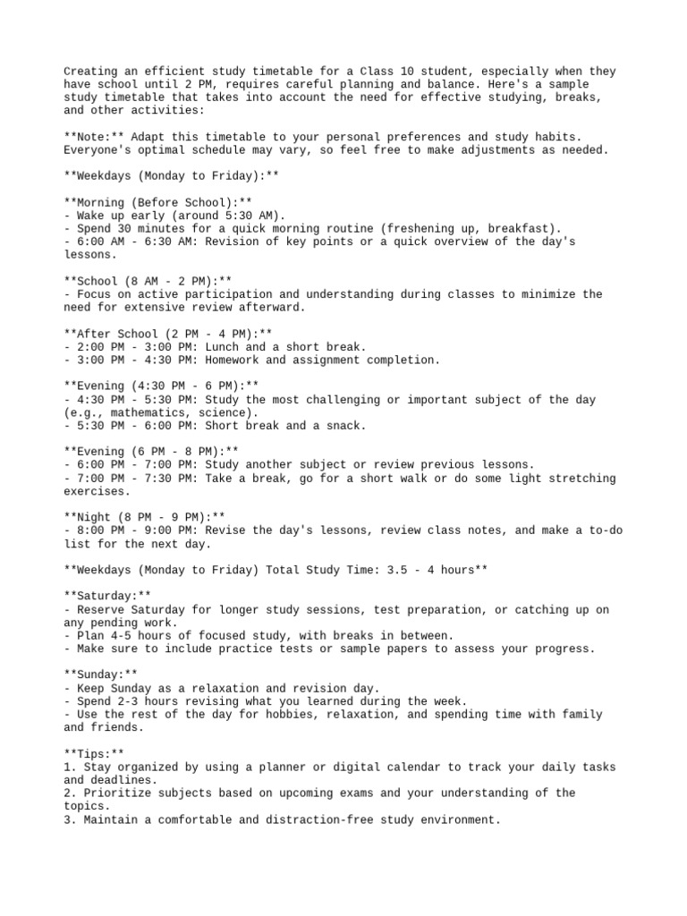 Creating An Efficient Study Timetab | PDF | Workweek And Weekend