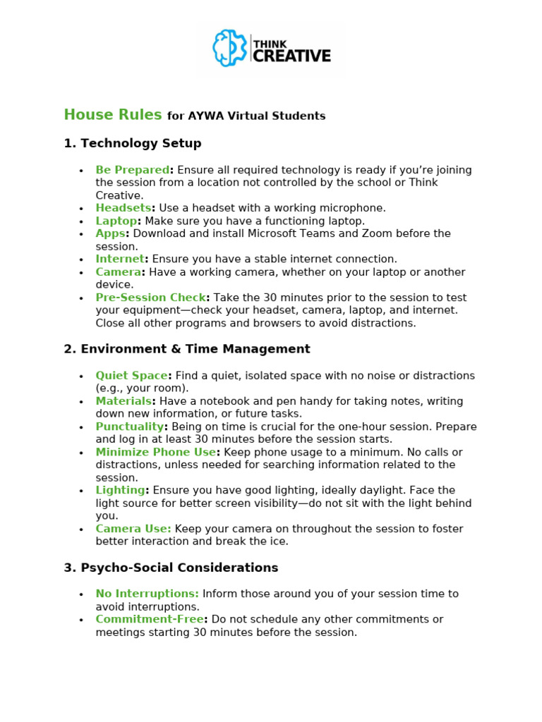 House Rules: 1. Technology Setup | PDF