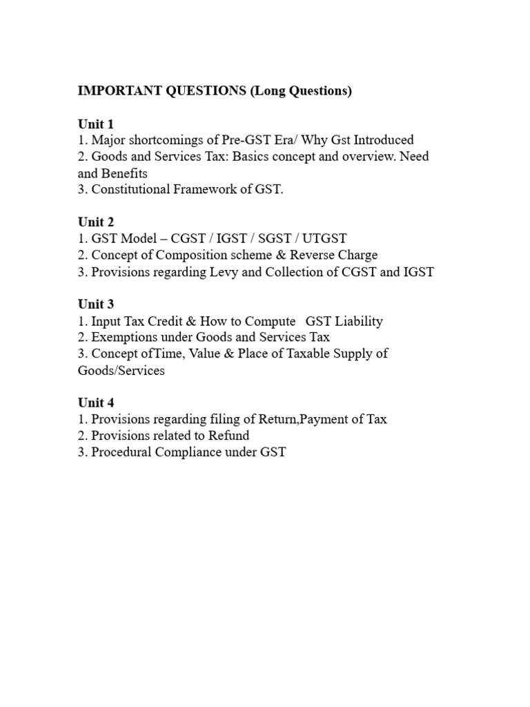 Important Questions GST | PDF