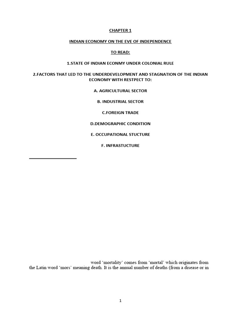 Ied-Chapter - 1 (State of Indian Economy On The Eve of Independence) | PDF | British Raj ...