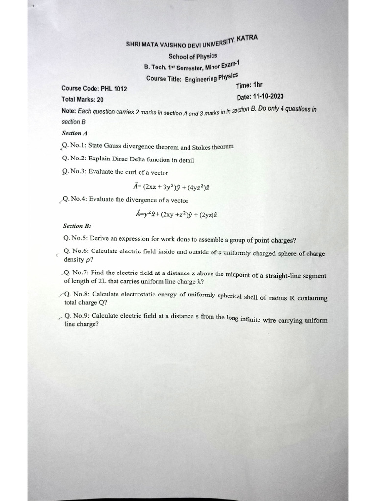 2023 Engineering Physics Question Paper | PDF